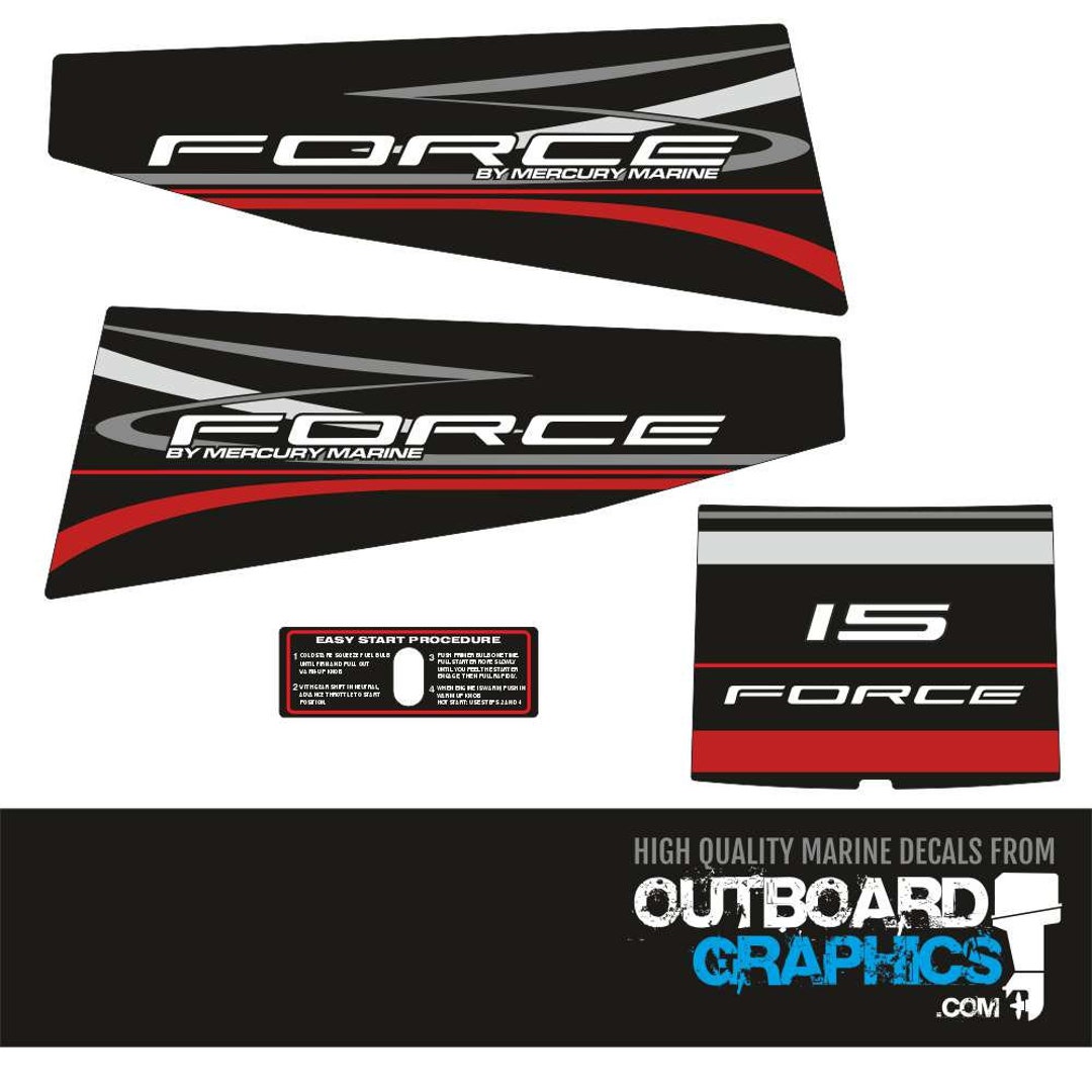 Mercury Force 15hp Outboard Decals/sticker Kit + FREE SQUEEGEE - All US ...