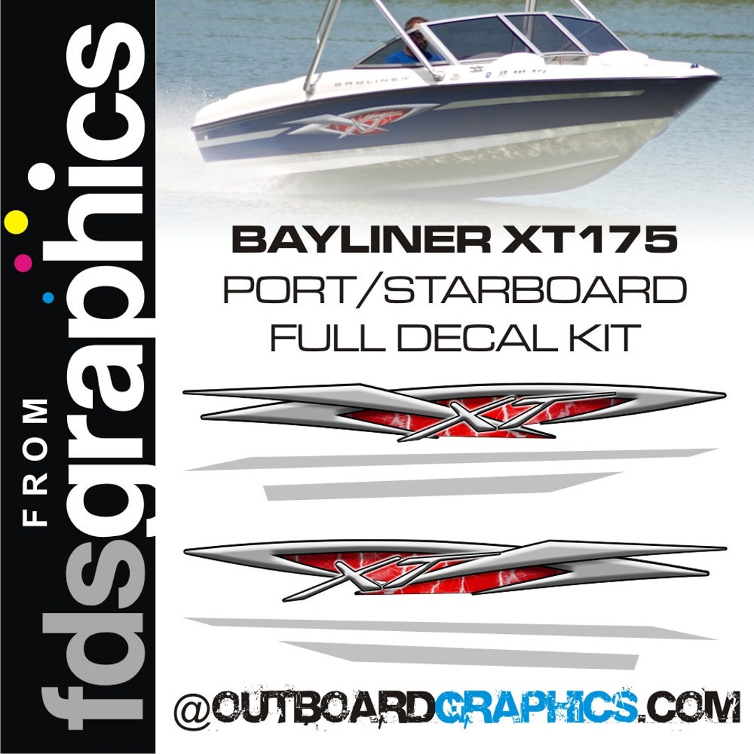 Pair of Bayliner XT175 Hull Decals Including Metallic Silver Striping ...