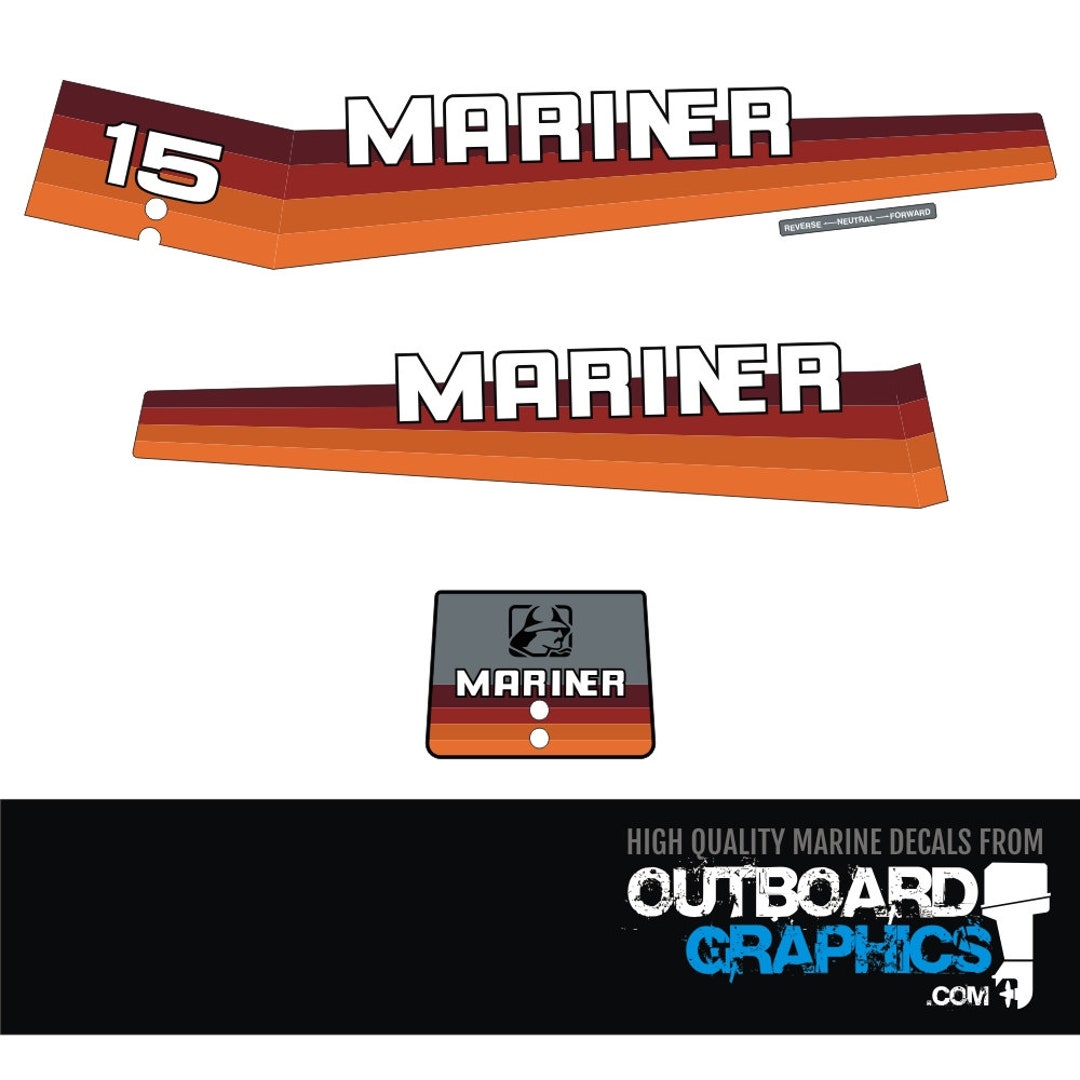Mariner 15hp Rainbow Outboard Engine Decals/sticker Kit + FREE SQUEEGEE ...