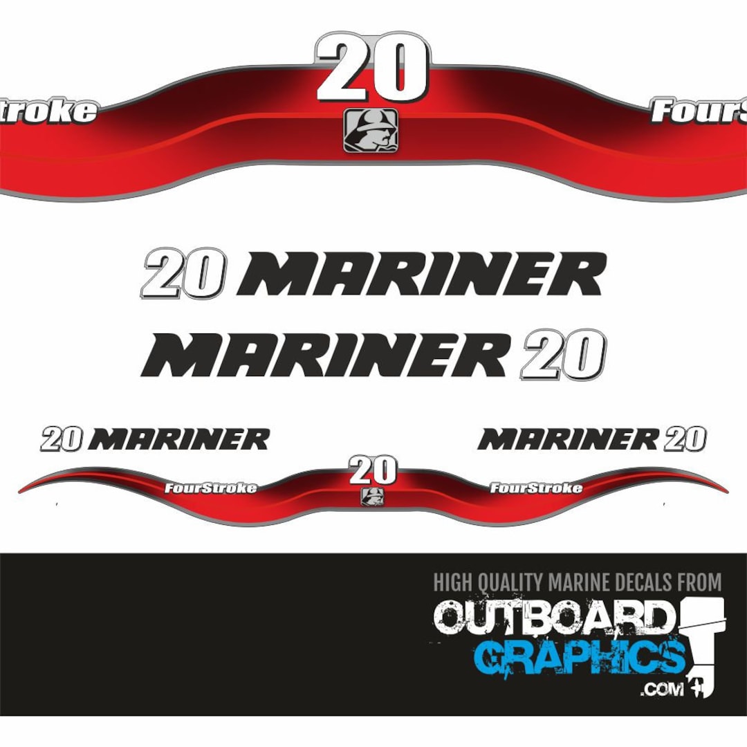 Mariner 20hp 4 Stroke Outboard Engine Decals/sticker Kit + FREE ...