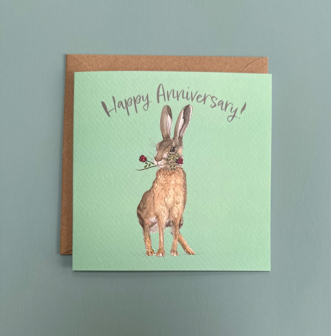 Hare With Roses Anniversary Card: Watercolour Art - Etsy