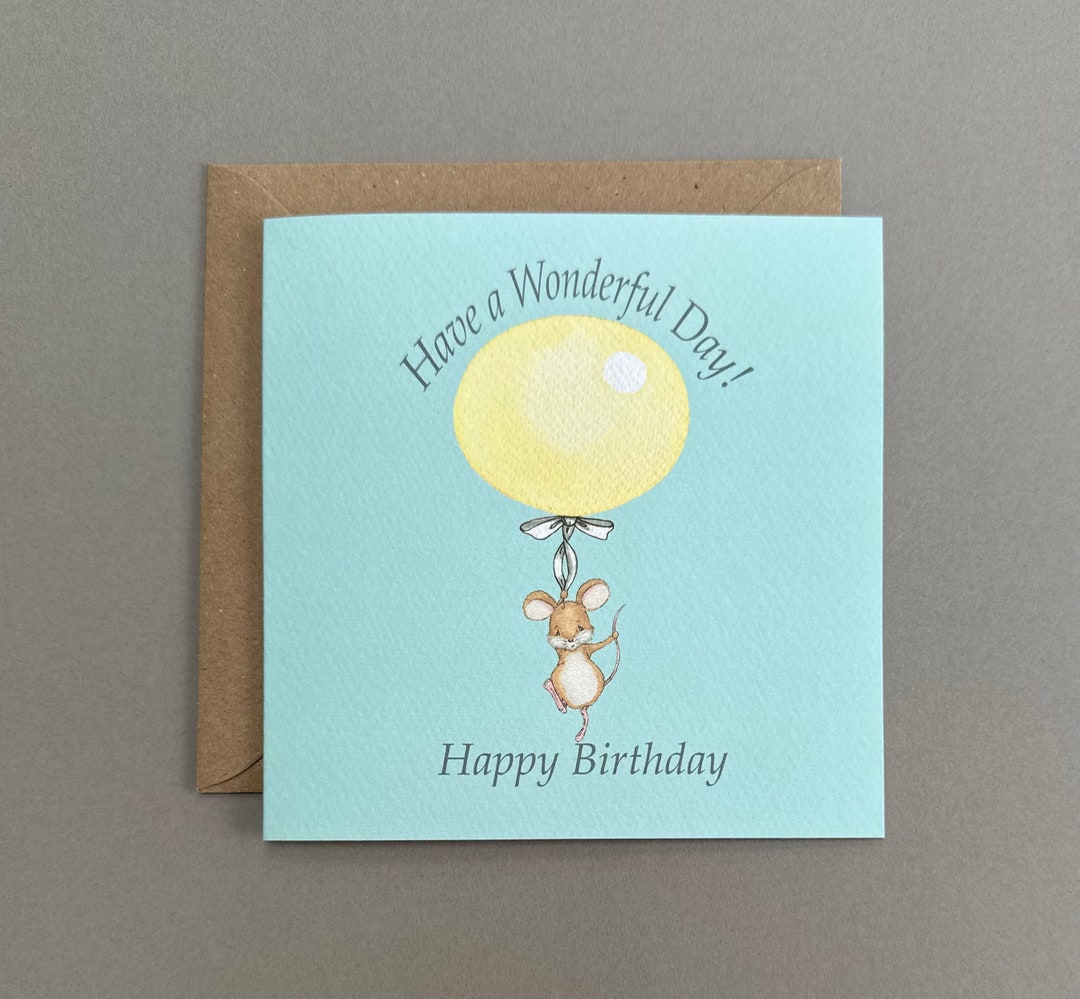 Little Mouse Birthday Card, Balloon - Etsy