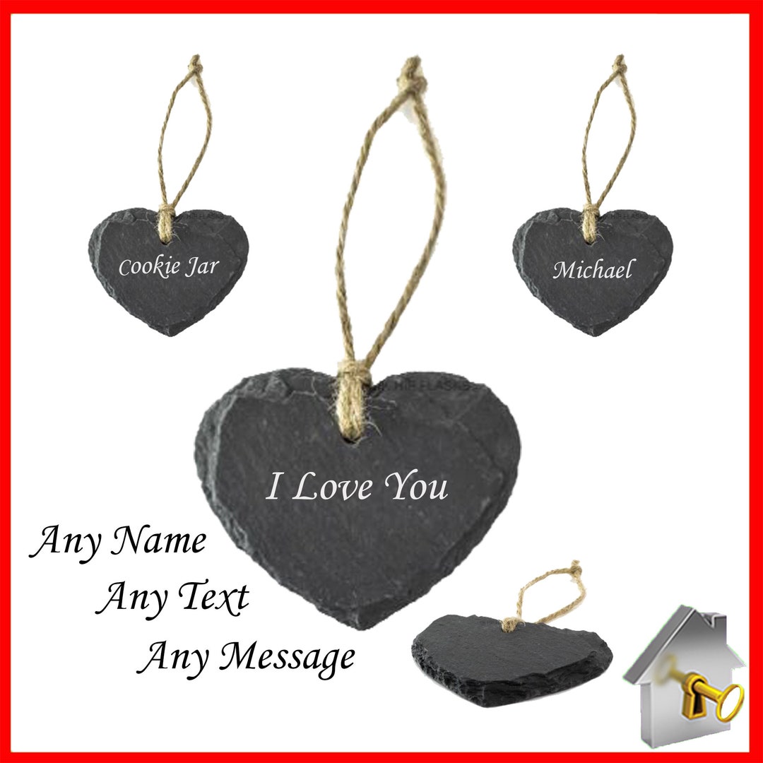 Engraved Slate Hanging Small Heart Shape Gifts Name Tag Rustic Natural ...
