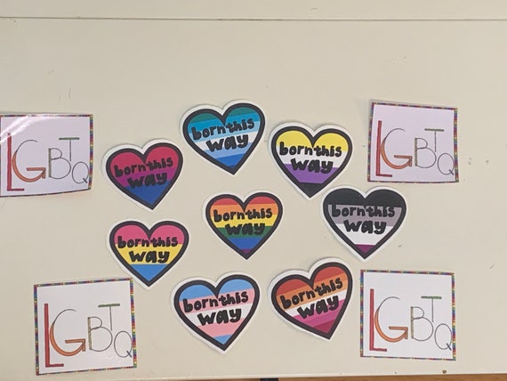 Pride Born This Way Hearts LGBTQ Square Stickers | Etsy