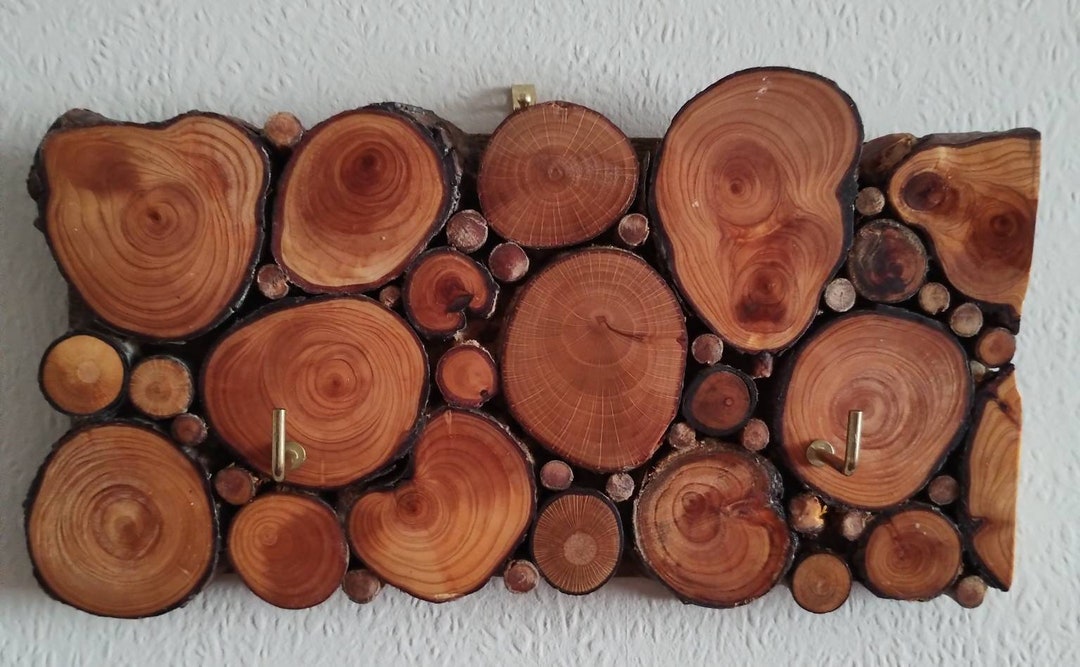 Handmade Key Holder Wood Slices With 2 Brass L Hooks - Etsy UK
