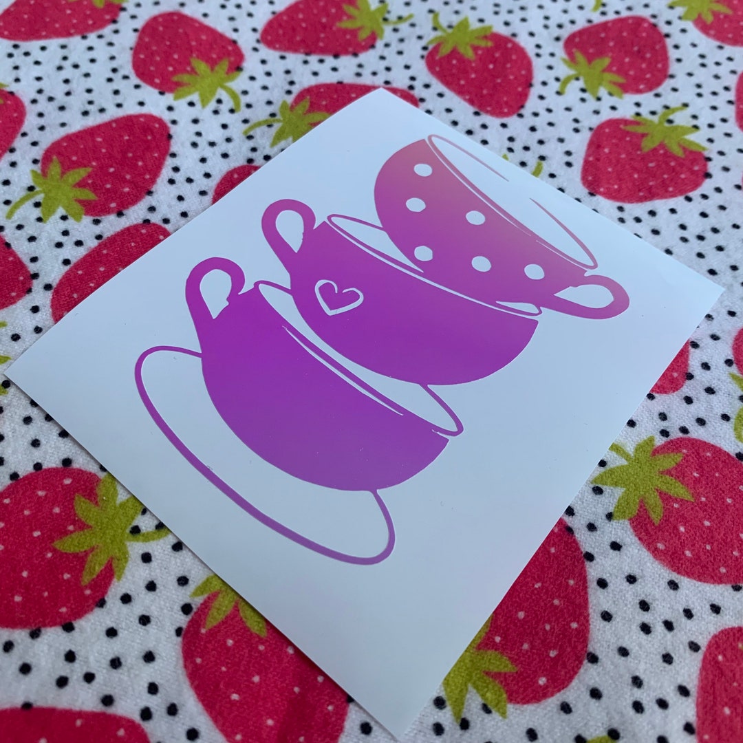 Teacup Stack With Saucer Permanent Vinyl Decal in Pretty Holographic or ...