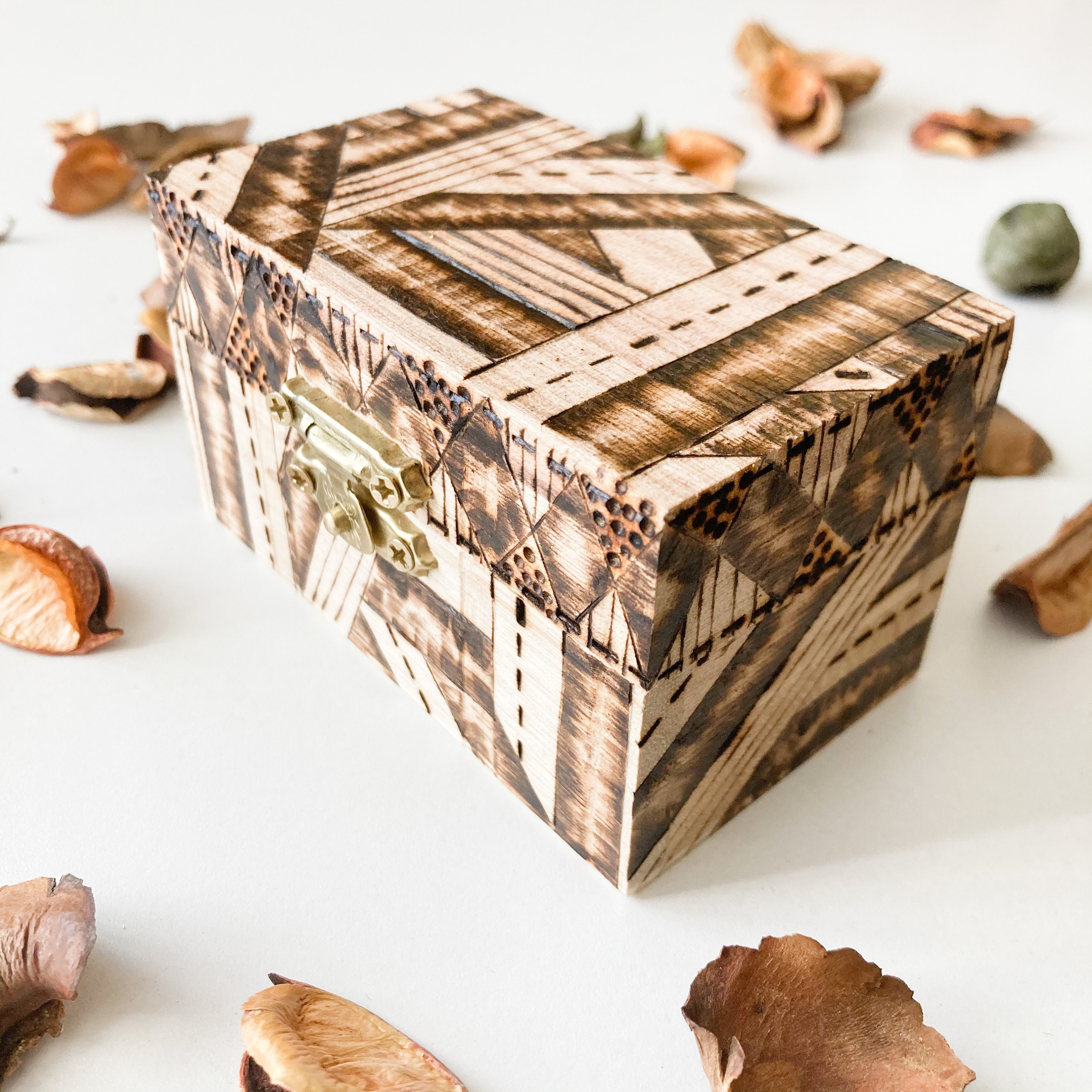 Lines Trinket Box, Woodburned Trinket Box, Wooden Trinket Box ...