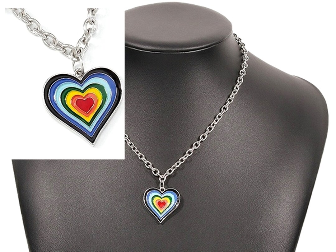 Rainbow Heart Necklace Pride LGBT N2B118 - Etsy
