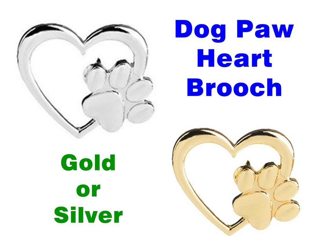 Dog Paw on Heart Brooch Pin Silver or Gold Metal Mount - Etsy