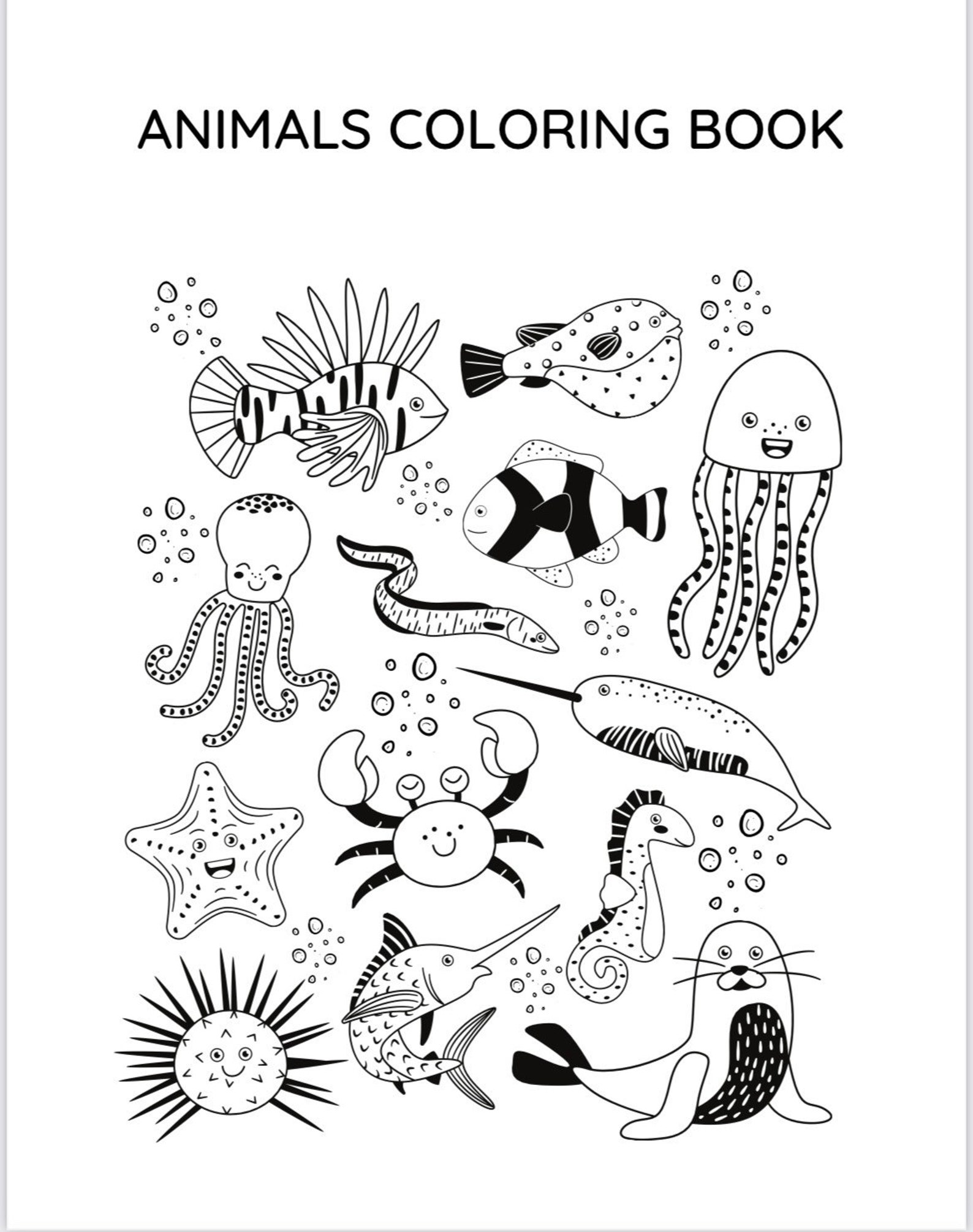 100 Page Animal Coloring Book for Kids Instant Download, Printing ...