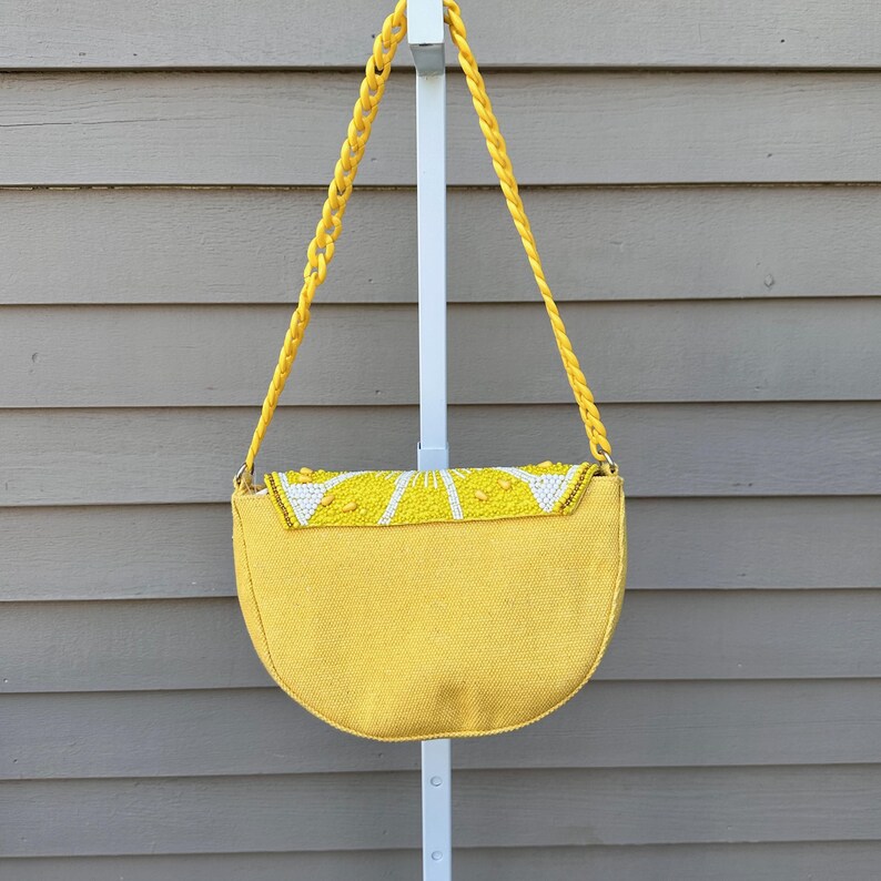 Beaded Yellow Lemon Crescent Slice Embellished Handbag Purse Yellow ...