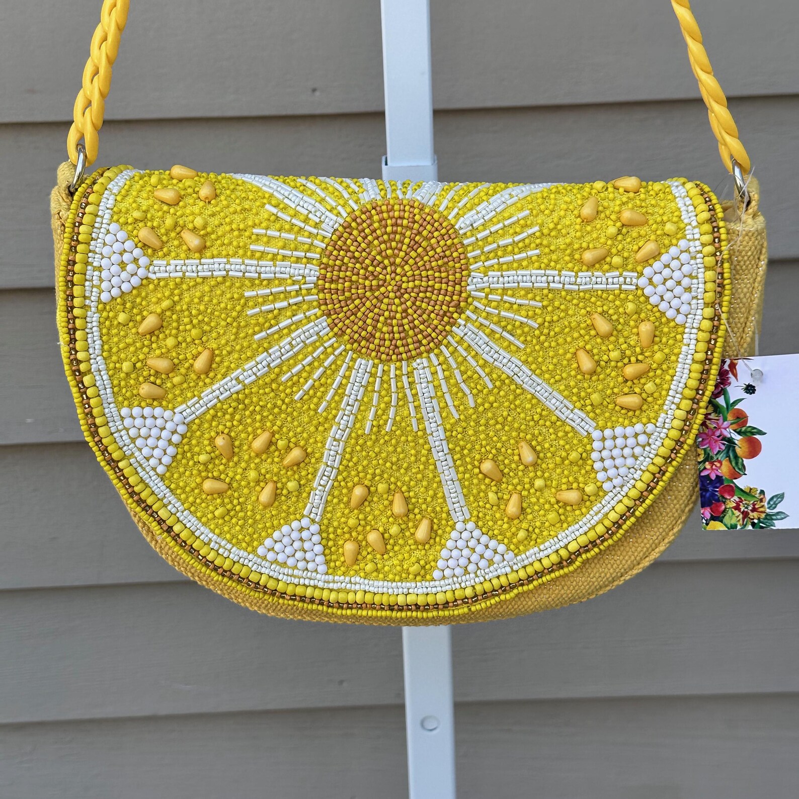 Beaded Yellow Lemon Crescent Slice Embellished Handbag Purse Yellow ...