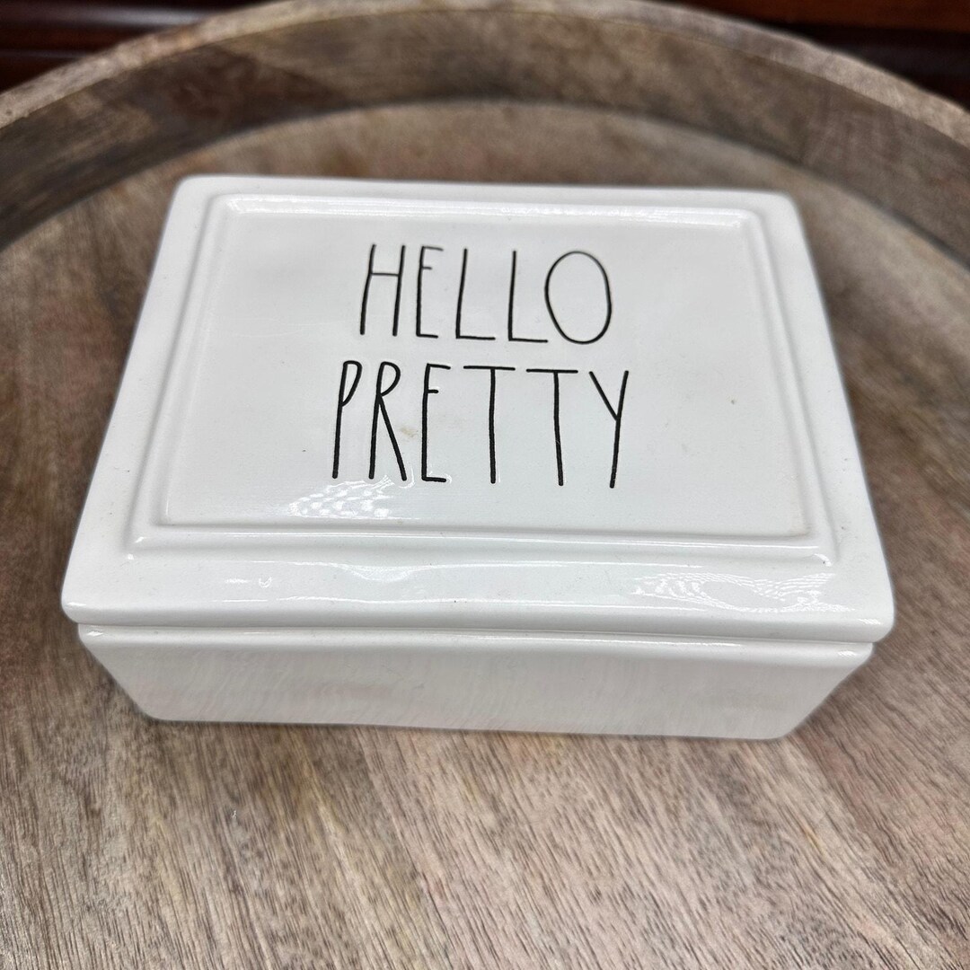 Rae Dunn HELLO PRETTY Jewelry Box Ceramic Vanity Trinket Organizer ...