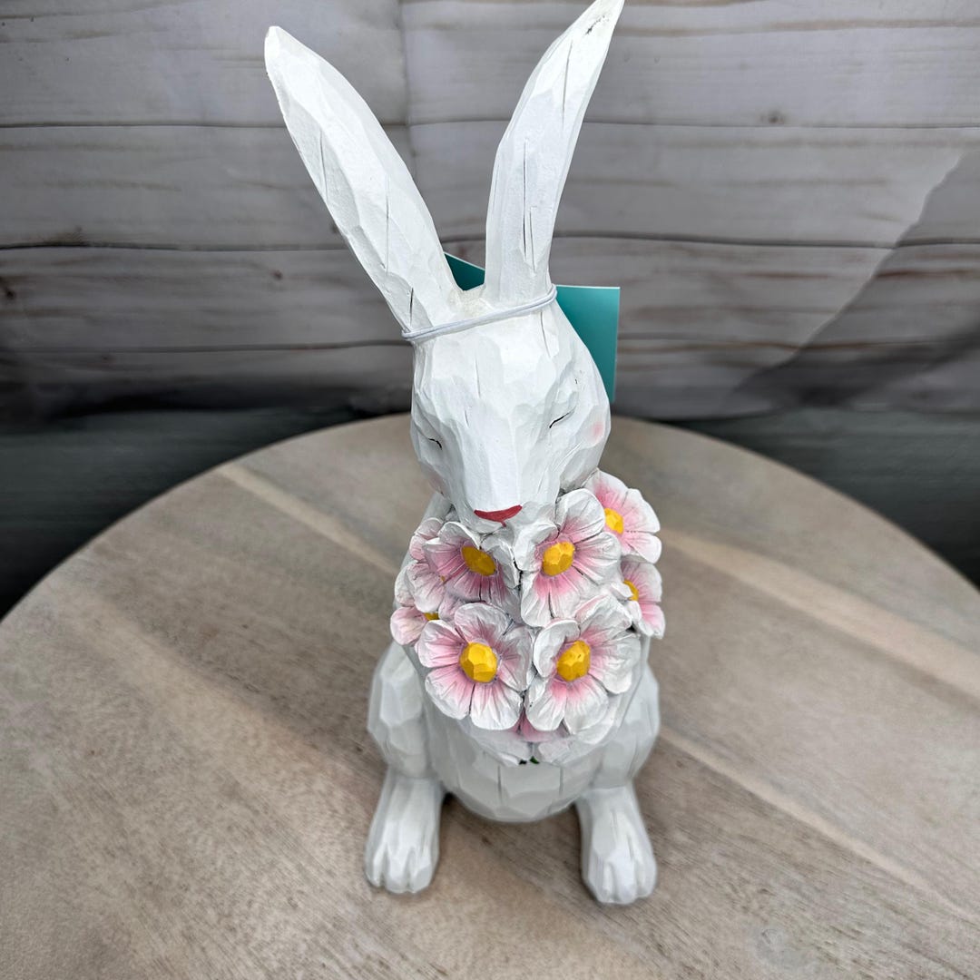 Martha Stewart Easter Bunny Rabbit Holding Flowers Resin Figurine ...