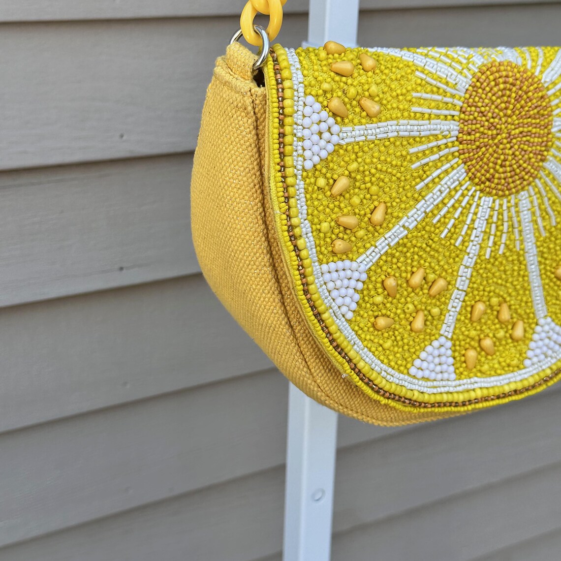 Beaded Yellow Lemon Crescent Slice Embellished Handbag Purse Yellow ...