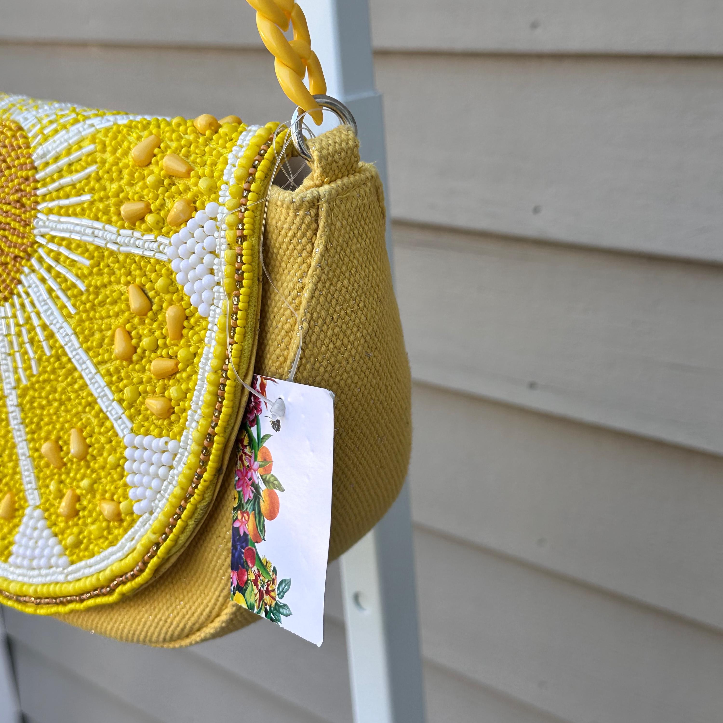 Beaded Yellow Lemon Crescent Slice Embellished Handbag Purse Yellow ...