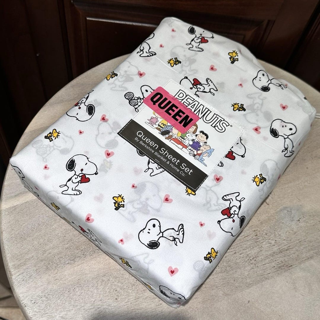 Peanuts Snoopy Berkshire Queen Sheet Set Valentines Hearts Woodstock ...