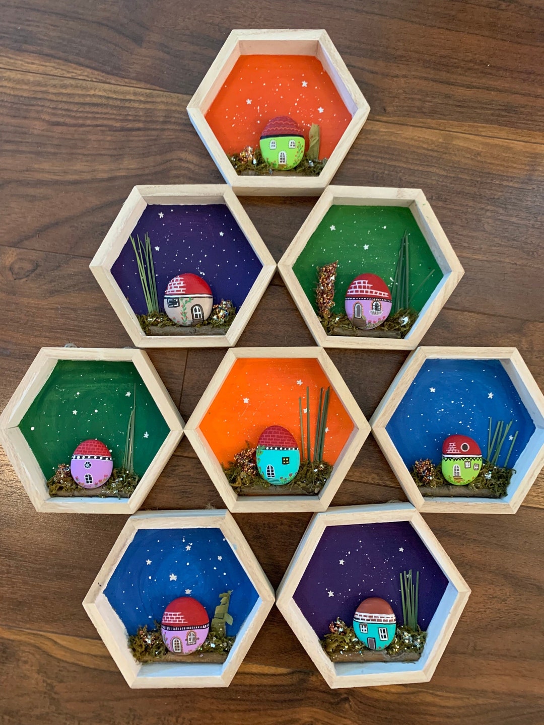 Shadow Box,wall Hanging ,painted Rock Houses,small Wall Hanging,painted ...