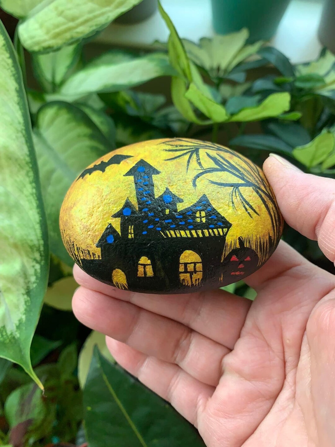 Haunted House, Scary House, Painted Rock, Scary Scene, Yellow Clouds ...
