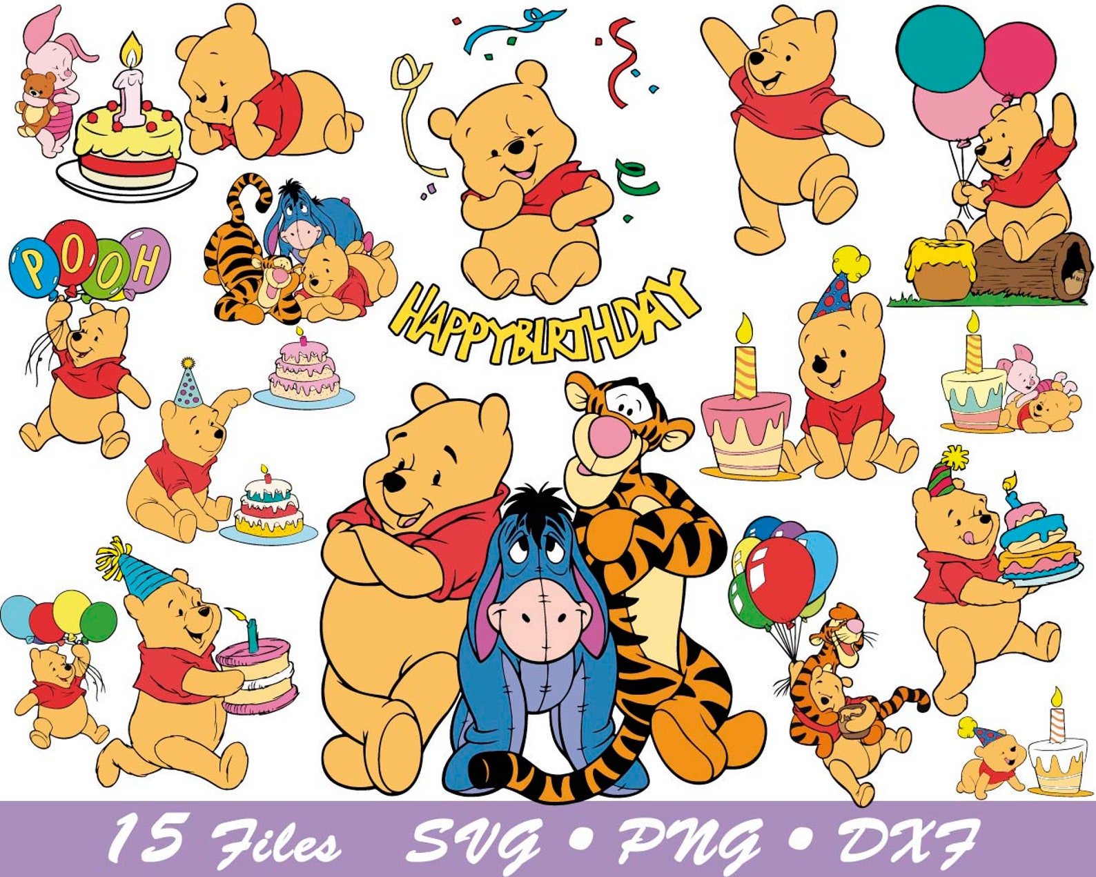 Winnie svg, Pooh svg, Pooh anniversaire svg, Winnie dxf, Winnie pour ...