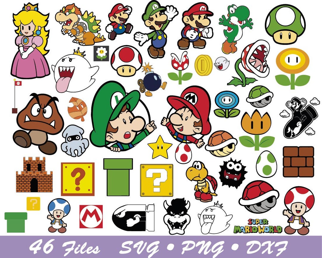 Mario Svg, Luigi Svg, Princess Peach Svg, Bross Svg, Family Birthday ...