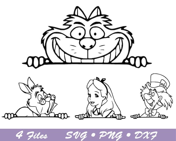 Peeking Cheshire Cat Outline Svg Alice in Wonderland Svg - Etsy