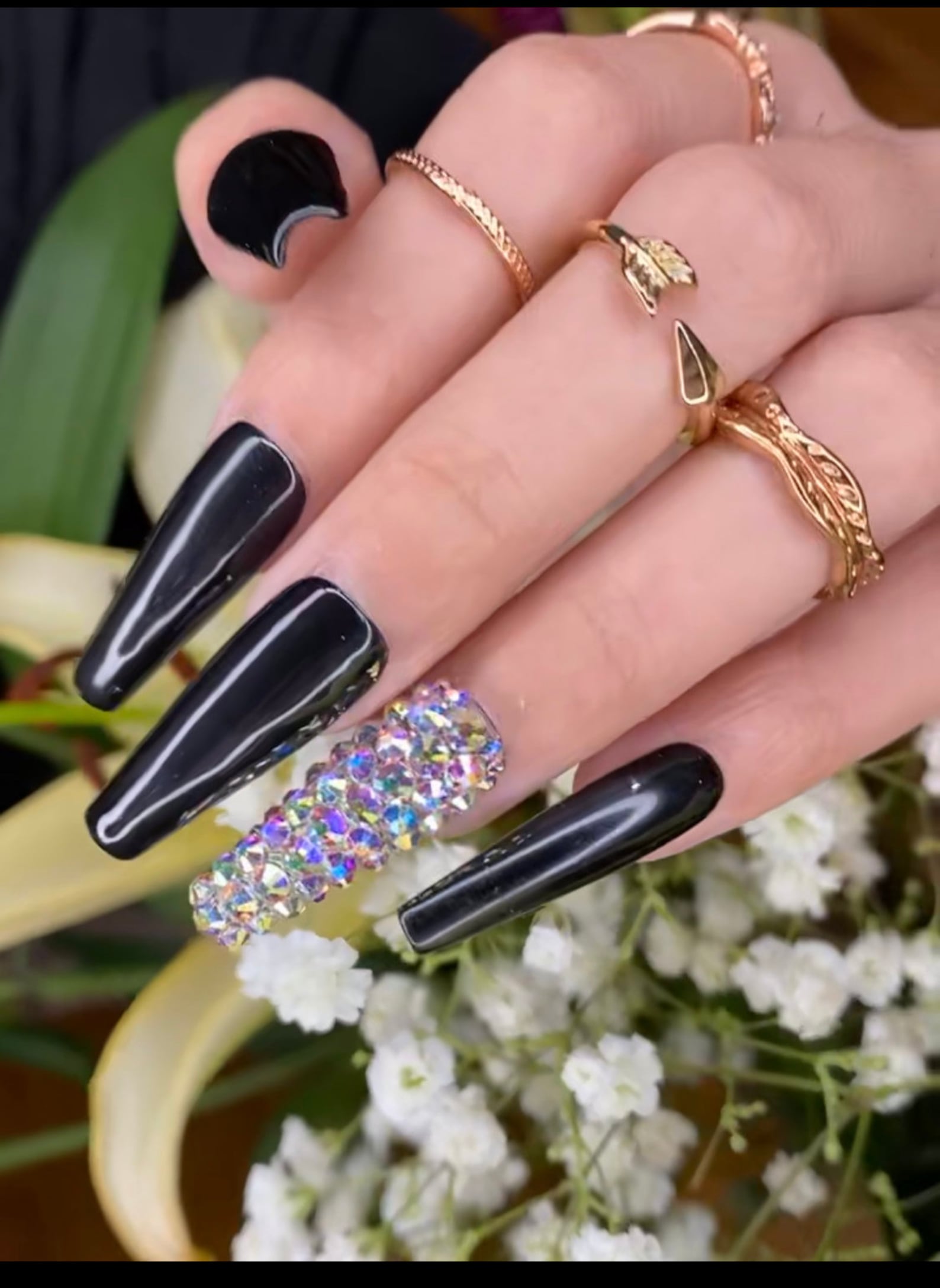 Presione sobre las uñas ataúd pedrería negra / Lindo prensa en | Etsy