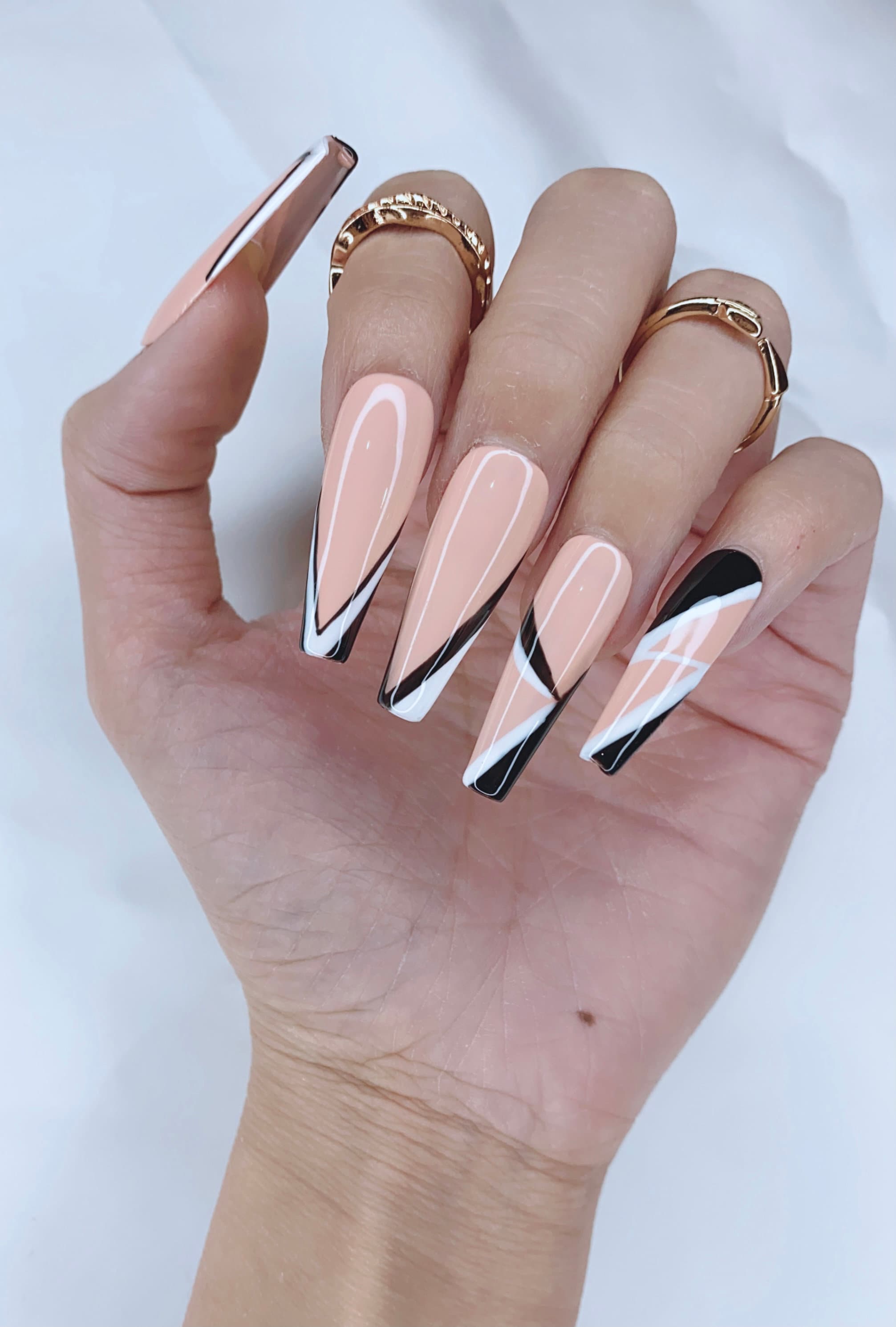 Black and White Abstract Nails Art Etsy