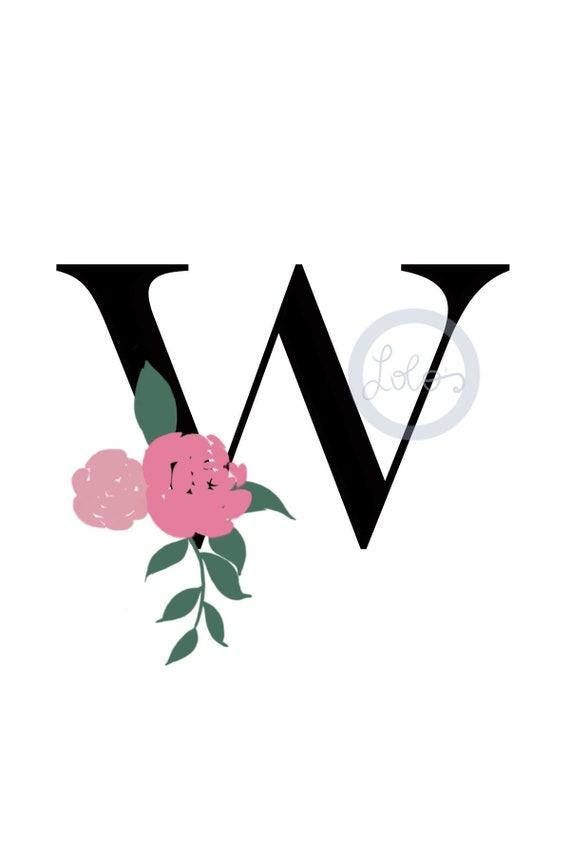 W initial with flower | Etsy