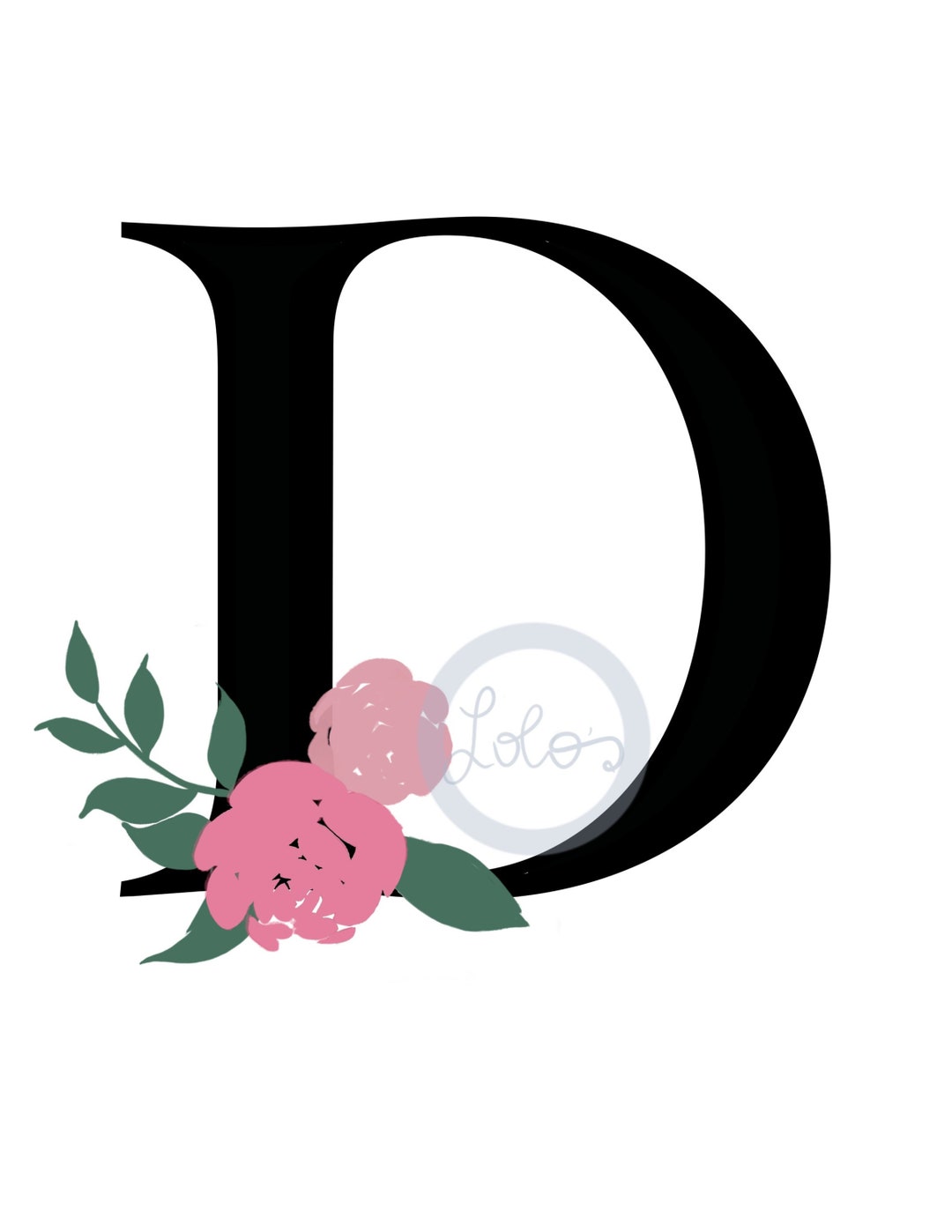 Initial With Flower, Digital Download, D Initial, D Initial Wall Art ...