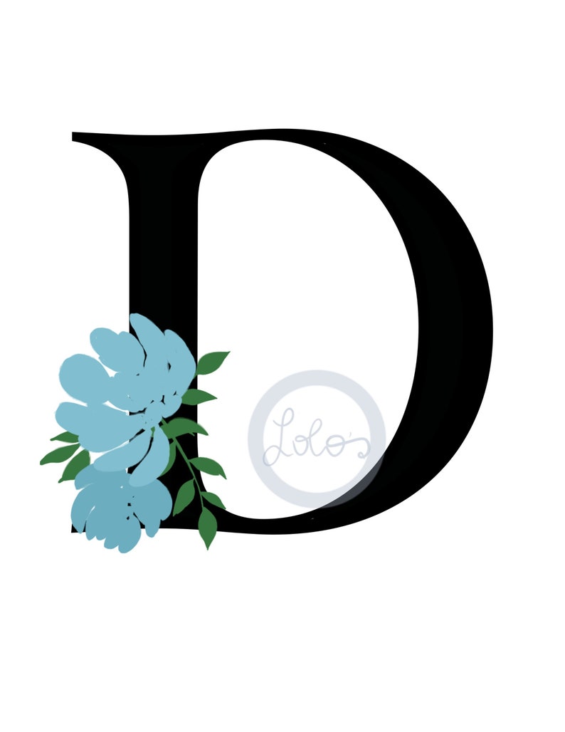 Initial With Flower, Digital Download, D Initial, D Initial Wall Art ...