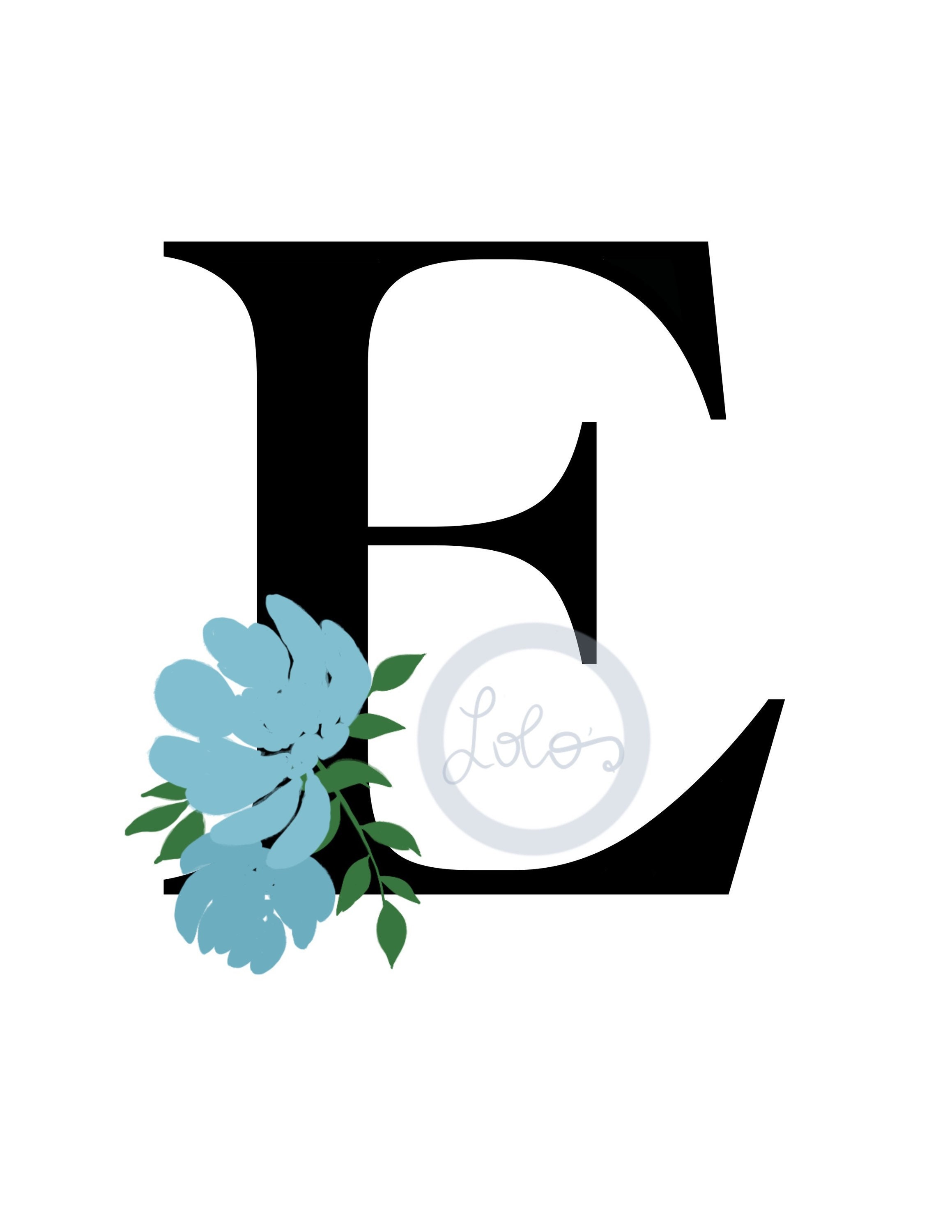 Initial With Flower, Digital Download, E Initial, E Initial Wall Art ...