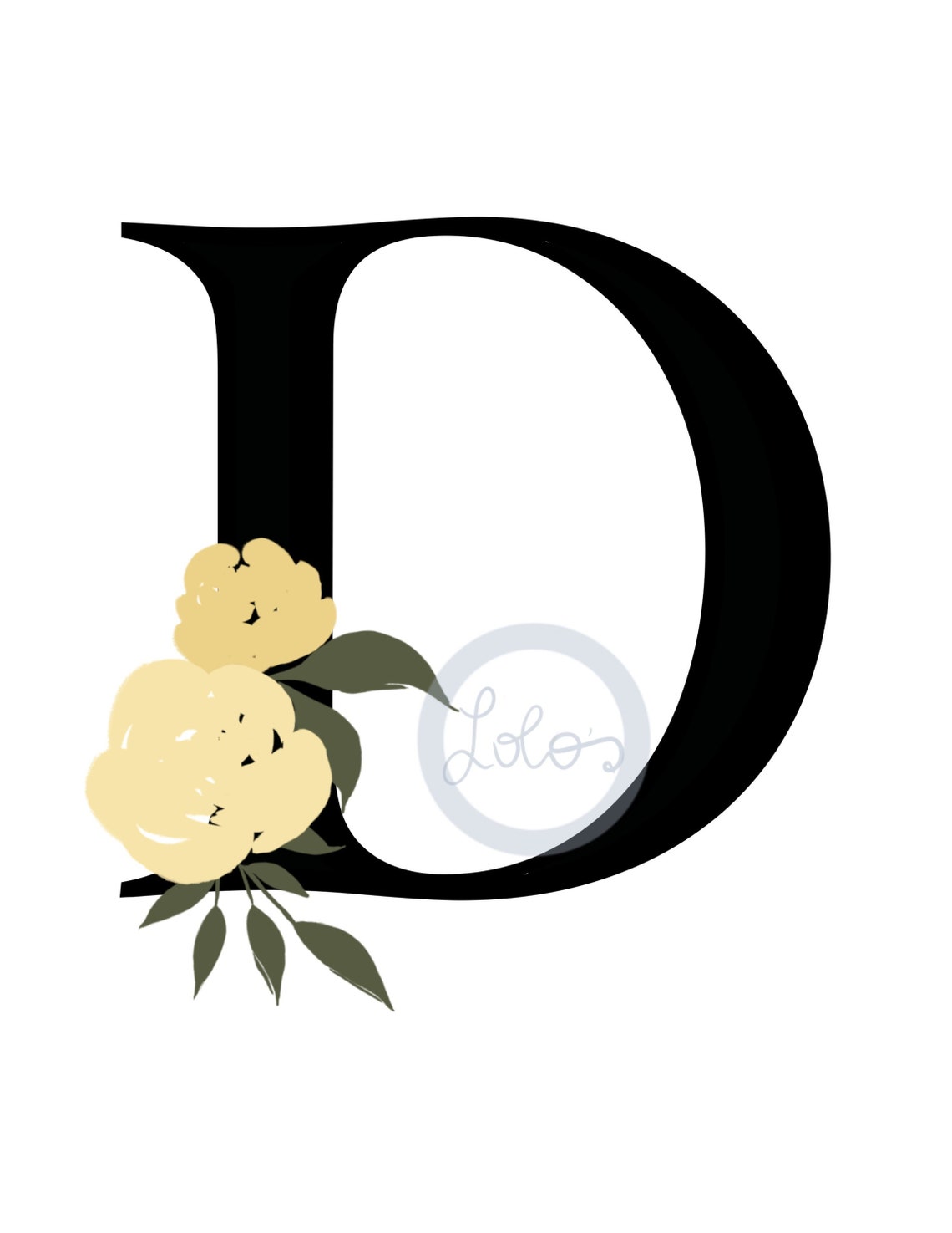 Initial With Flower, Digital Download, D Initial, D Initial Wall Art ...