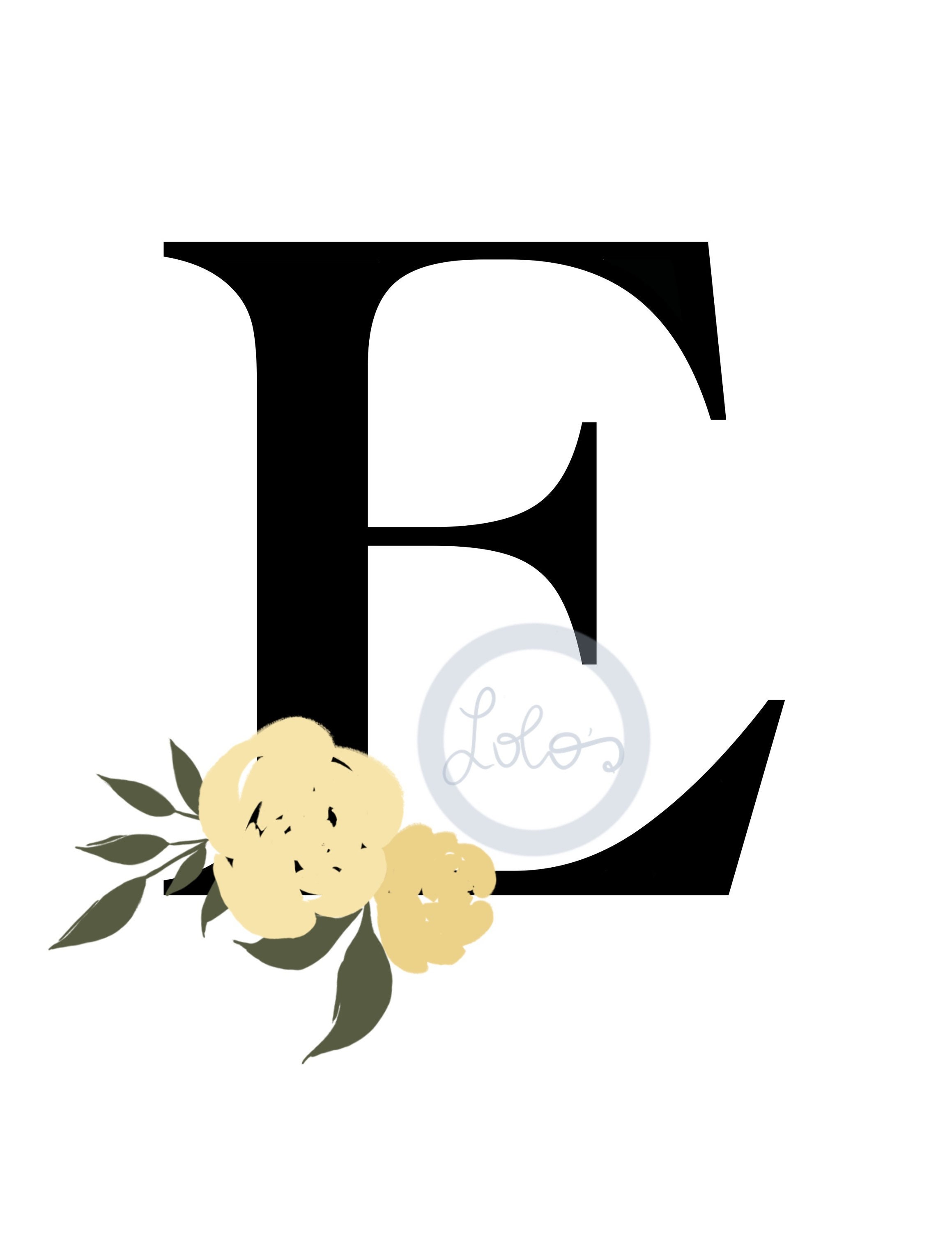 Initial With Flower, Digital Download, E Initial, E Initial Wall Art ...