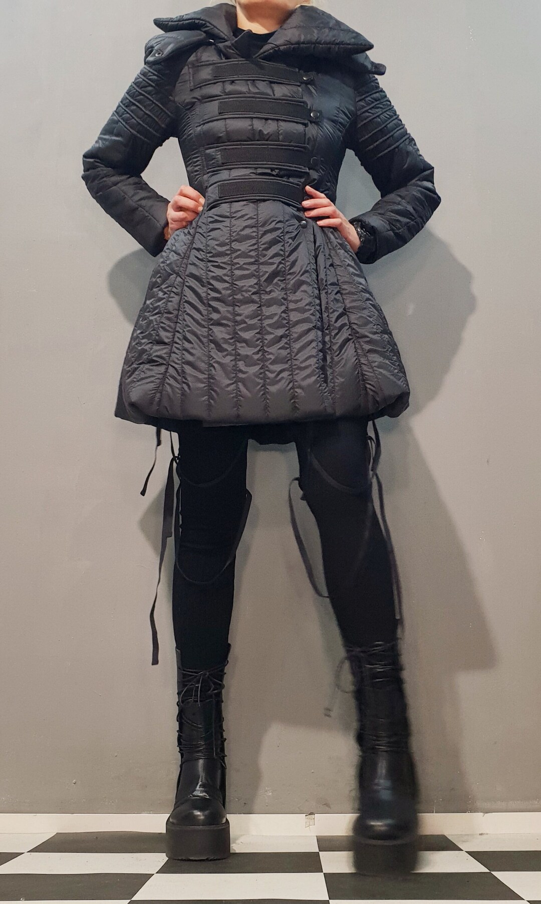 Avant-garde Quilted Puffer Jacket: Futuristic Black Winter Coat, Winter ...