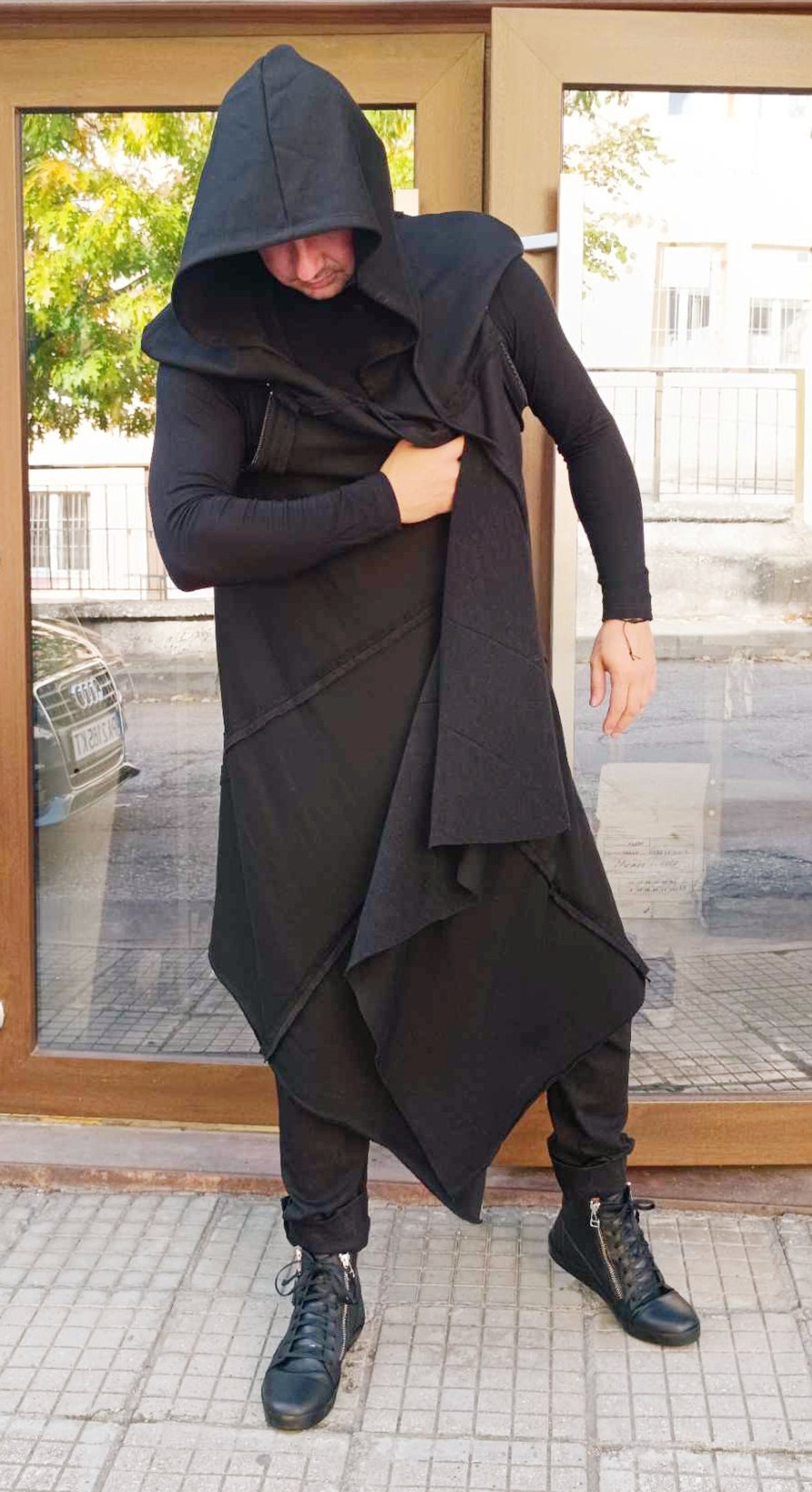 Extravagant Men's Cotton Jacket, Asymmetrical Men's Jacket, Black ...