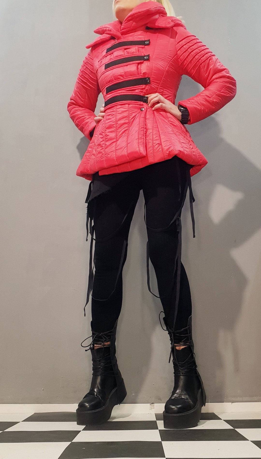 Avant Garde Women Jacket, Warm Hoodie Jacket, Fitted Jacket, Red Women ...