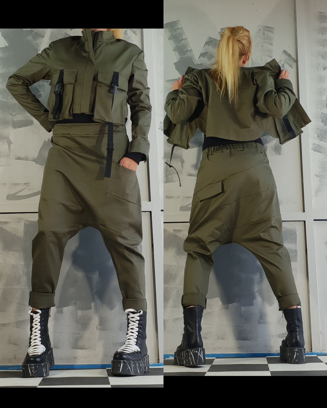 Two Piece Loose Set, Avant Garde Woman Set, Extravagant Pockets Jacket ...