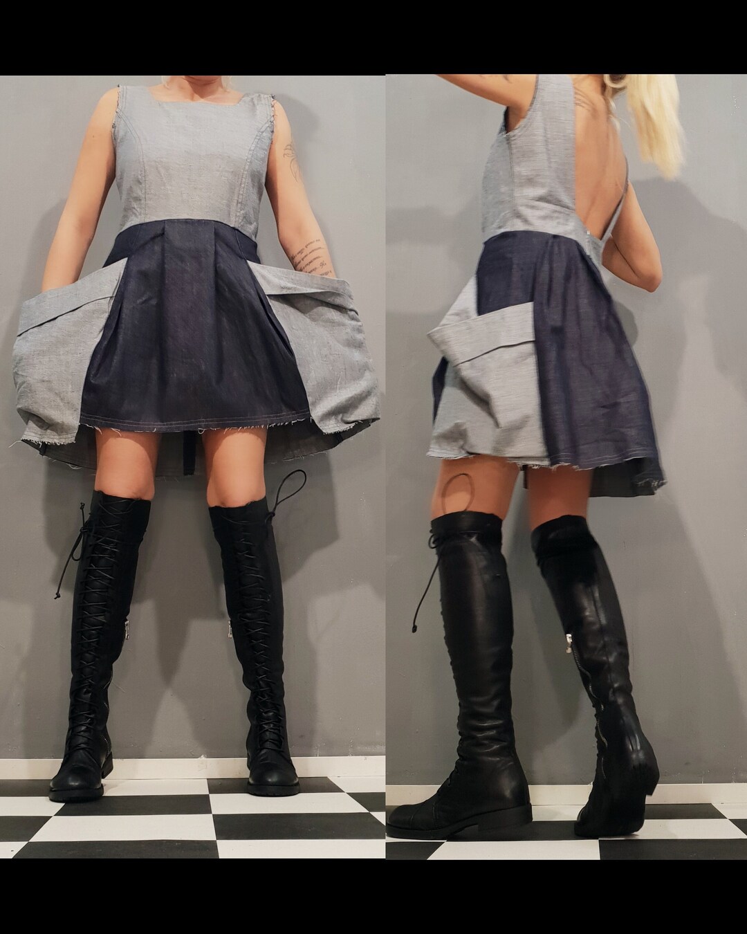 Avant Garde Denim Apron Dress: Backless Gothic Party Dress - Etsy