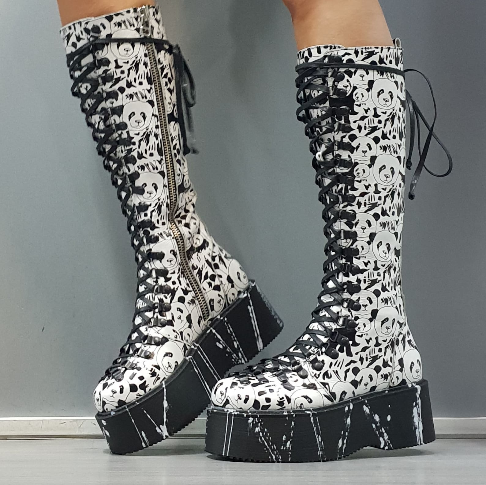 Genuine Women High Boots Panda Print Boots Black Platform - Etsy