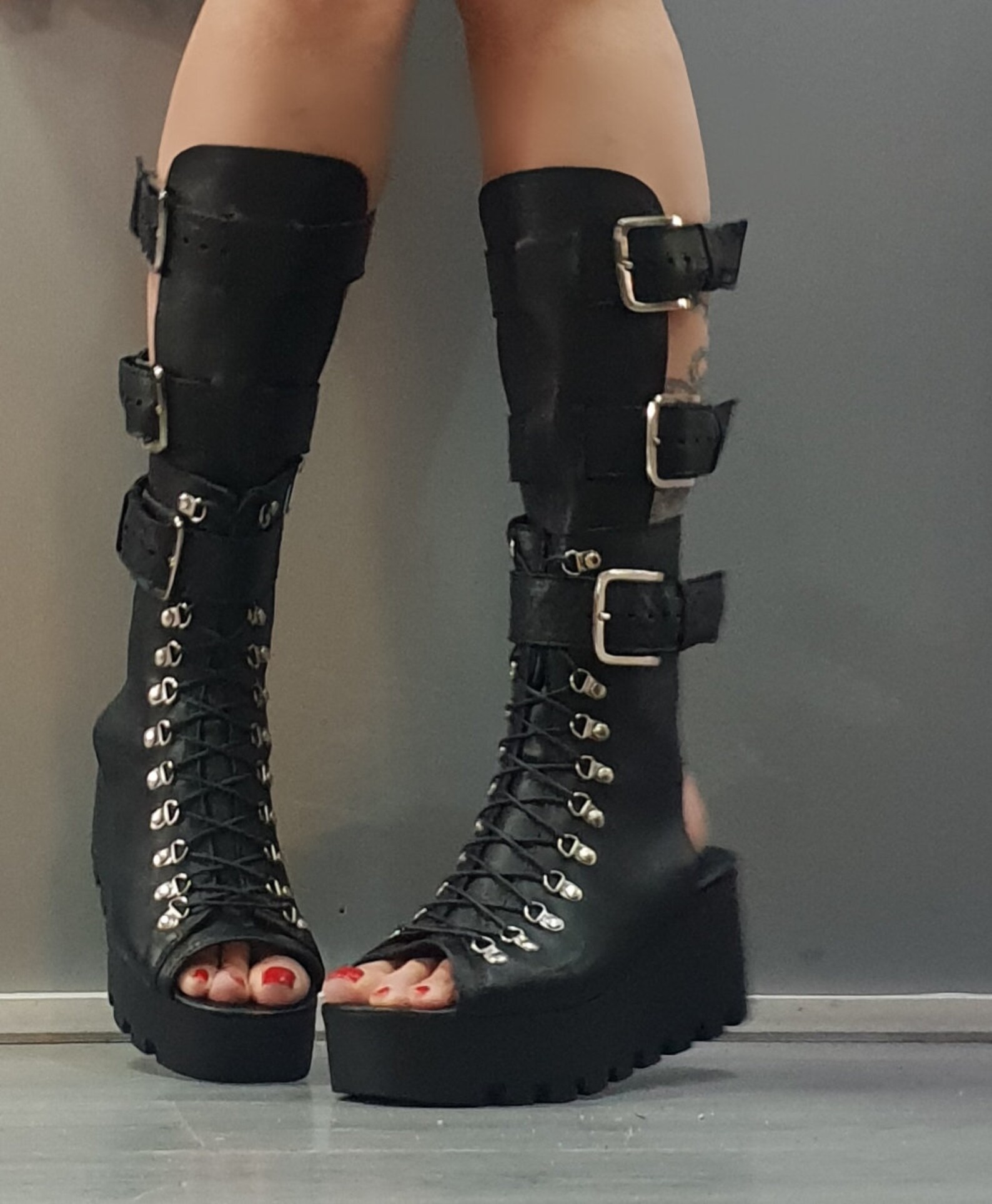 Genuine Leather Gladiator Sandals: Gothic Platform High Sandals - Etsy