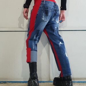 Extravagant Denim Pants, Casual Denim Harem Pants, Painted Streetwear ...