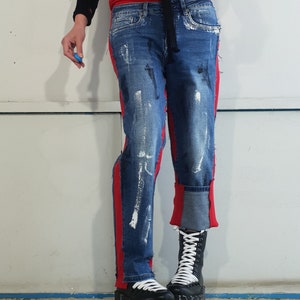 Extravagant Denim Pants, Casual Denim Harem Pants, Painted Streetwear ...