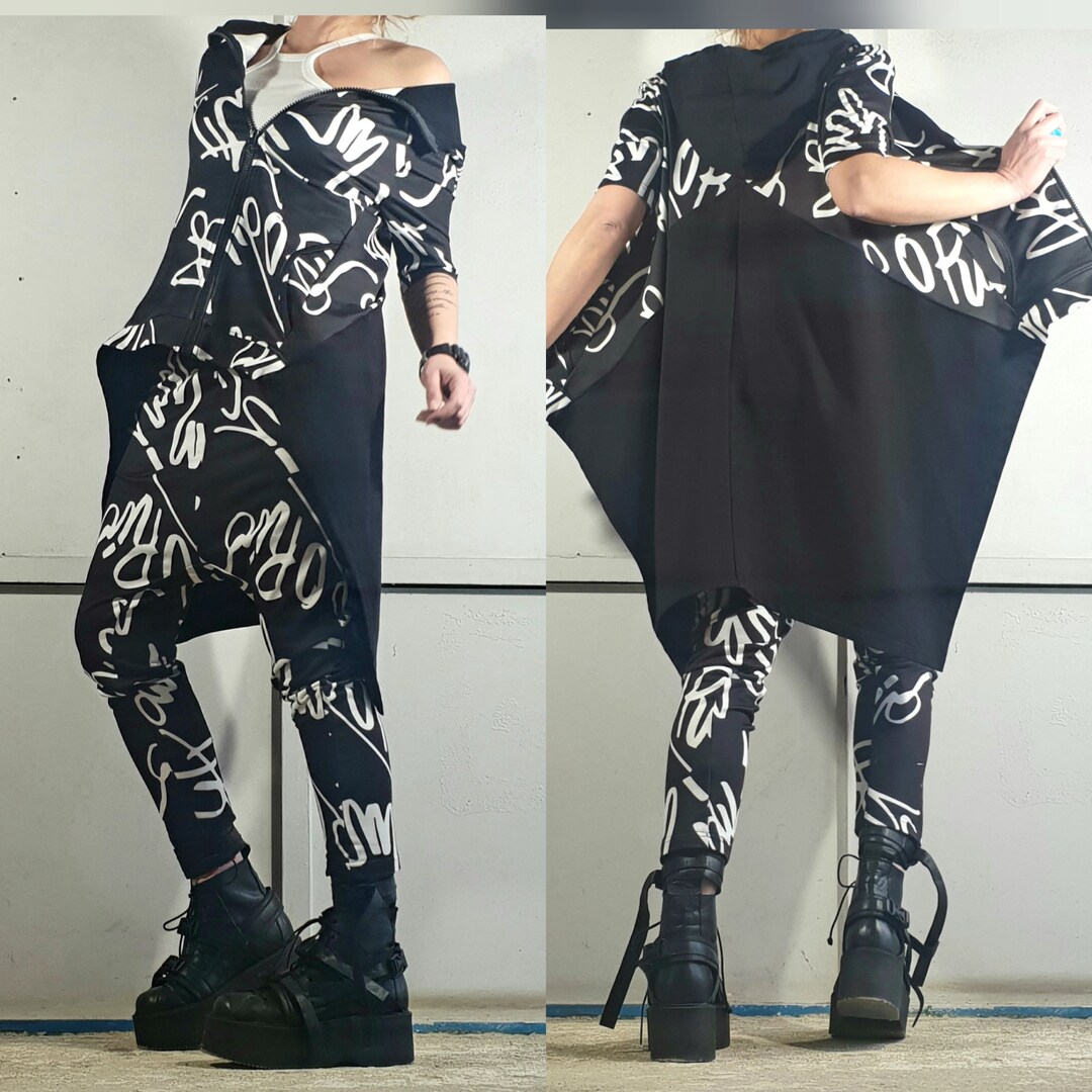 Asymmetrical Cotton Outfit: Hooded Harem Pants Set - Etsy