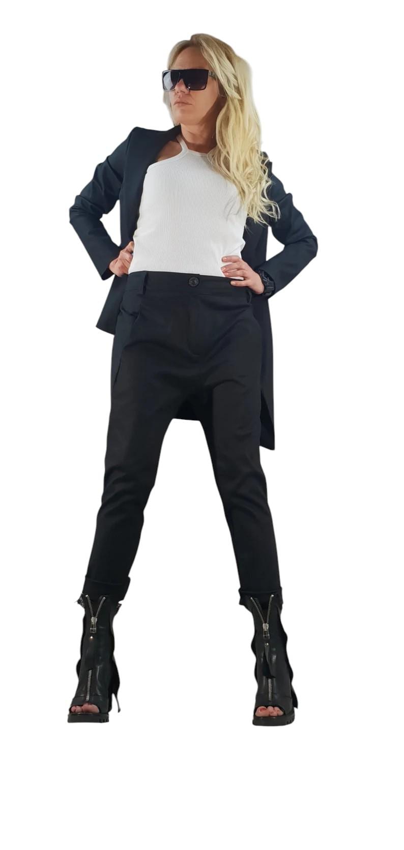 Black Boyfriend Pants Women Tapered Urban Trousers Avant Garde Gothic ...