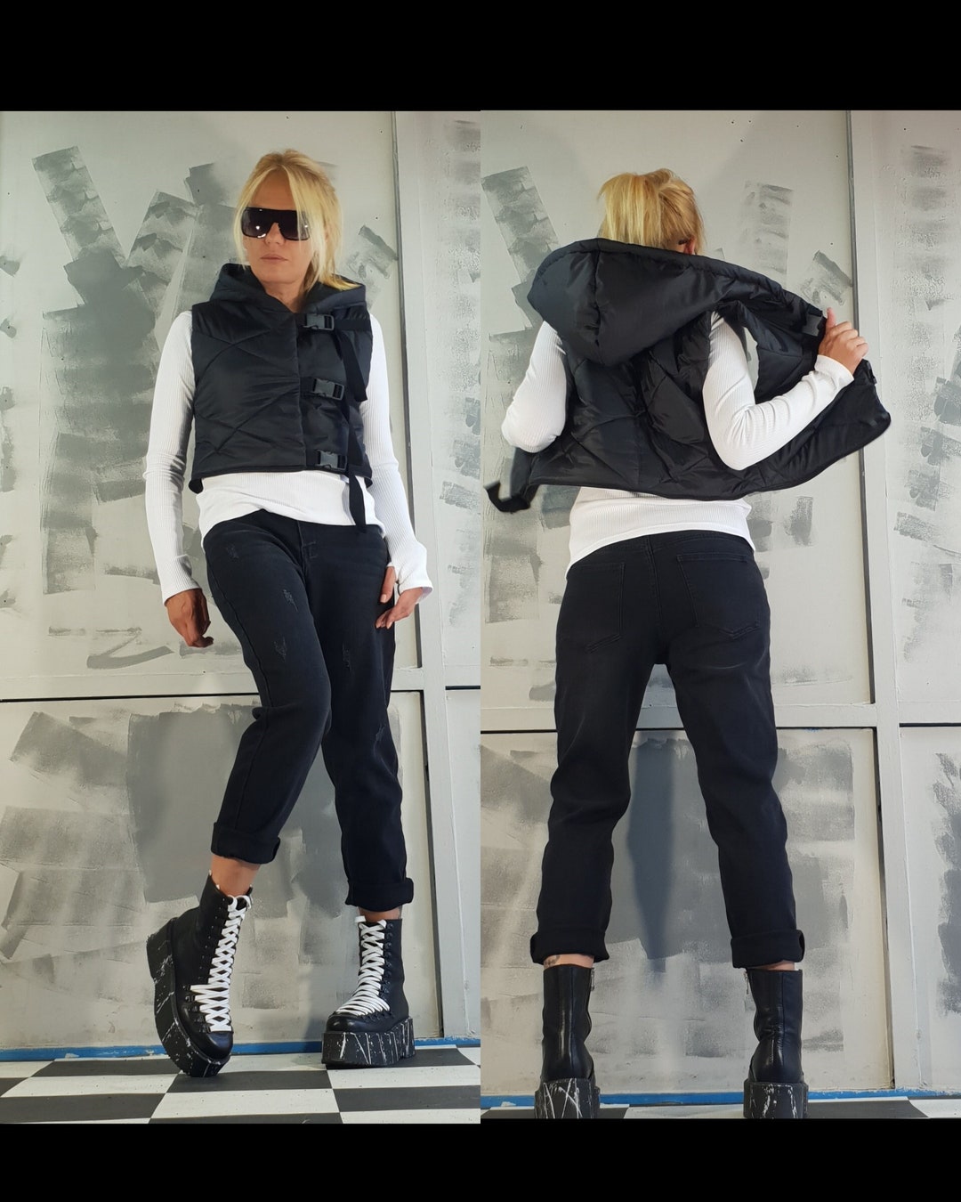 Short Black Vest, Woman Jacket, Sleeveless Jacket, Extravagant Black ...