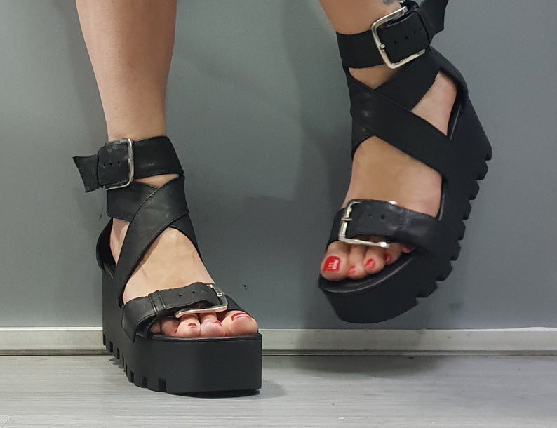Platform Leather Sandals High Summer Sandals Combat Sandals - Etsy