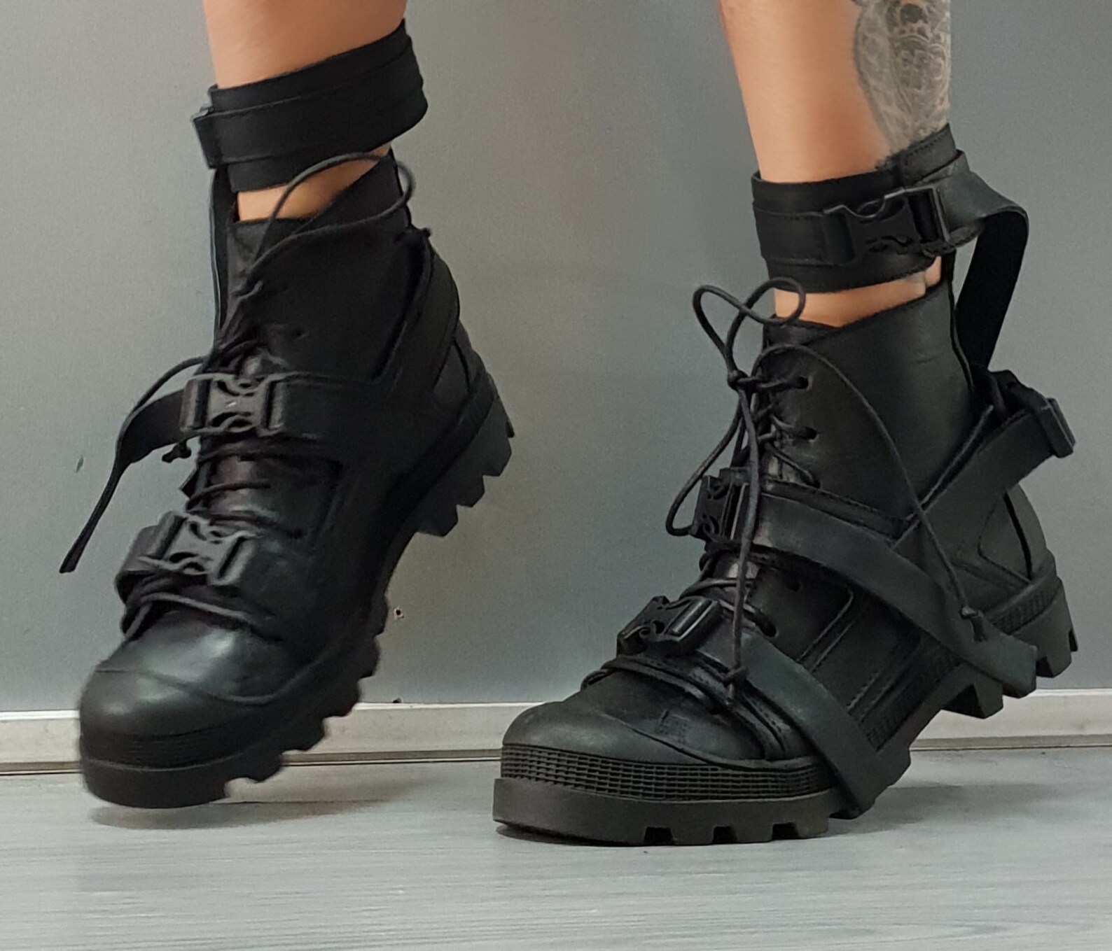 Extravagant Strappy Boots, Black Women Boots, Genuine Boots, Gothic ...