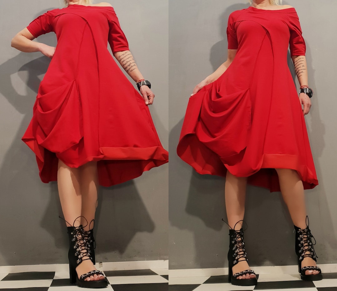 Asymmetrical Deconstructed Cotton Dress – Unique Casual Designer Dress ...