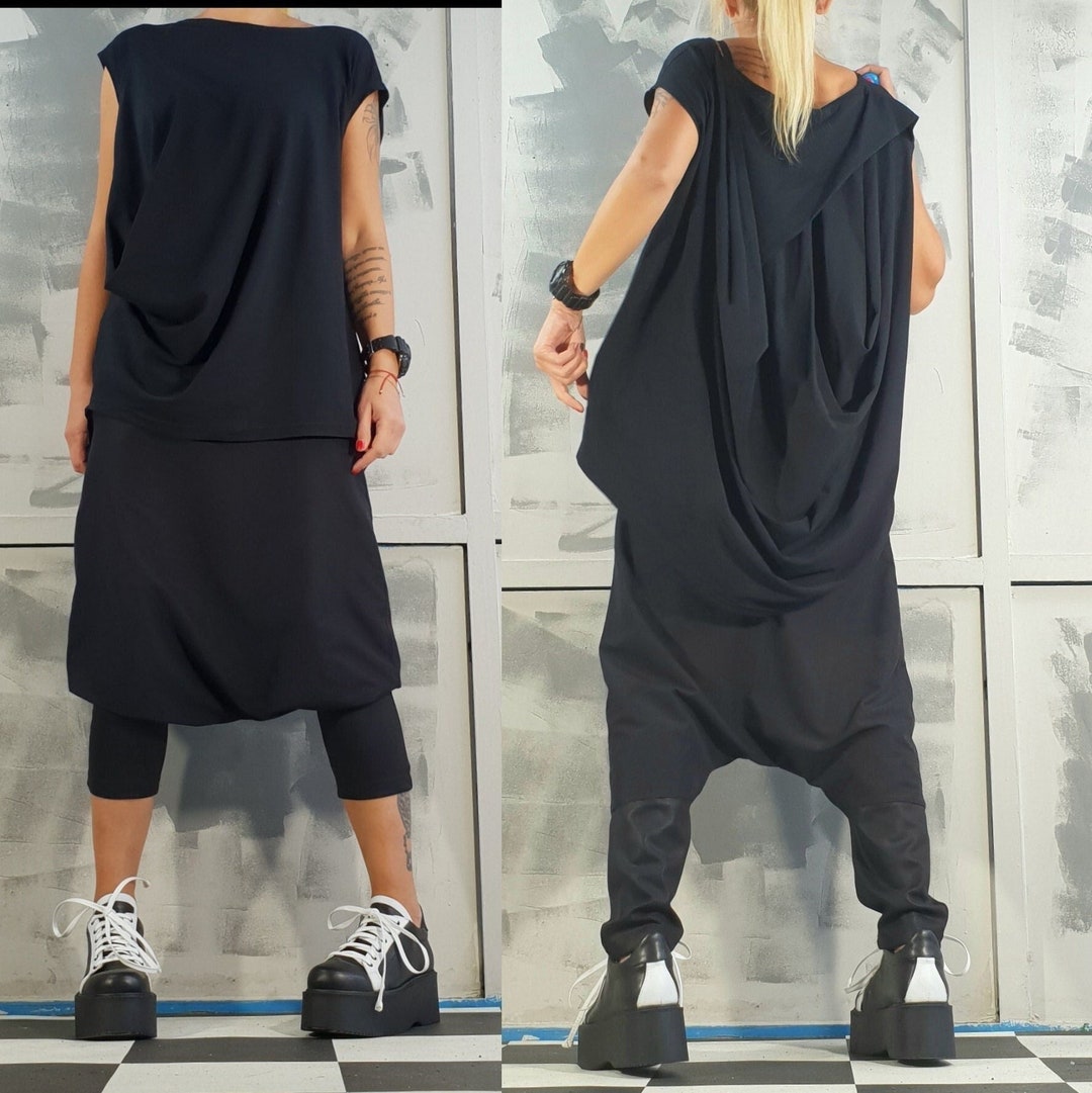 Extravagant Cotton Tunic, One Shoulder Tunic, Asymmetrical Black Tunic ...